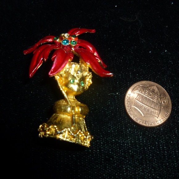 MYLU | Jewelry | Gold Tone Red Enamel Green Rhinestone Mylu Brooch ...